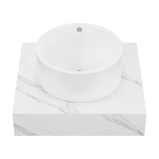Monaco 24" Floating Bathroom Shelf With Vessel Sink In White Marble - 23.75" x 21.81" x 9.49 ...